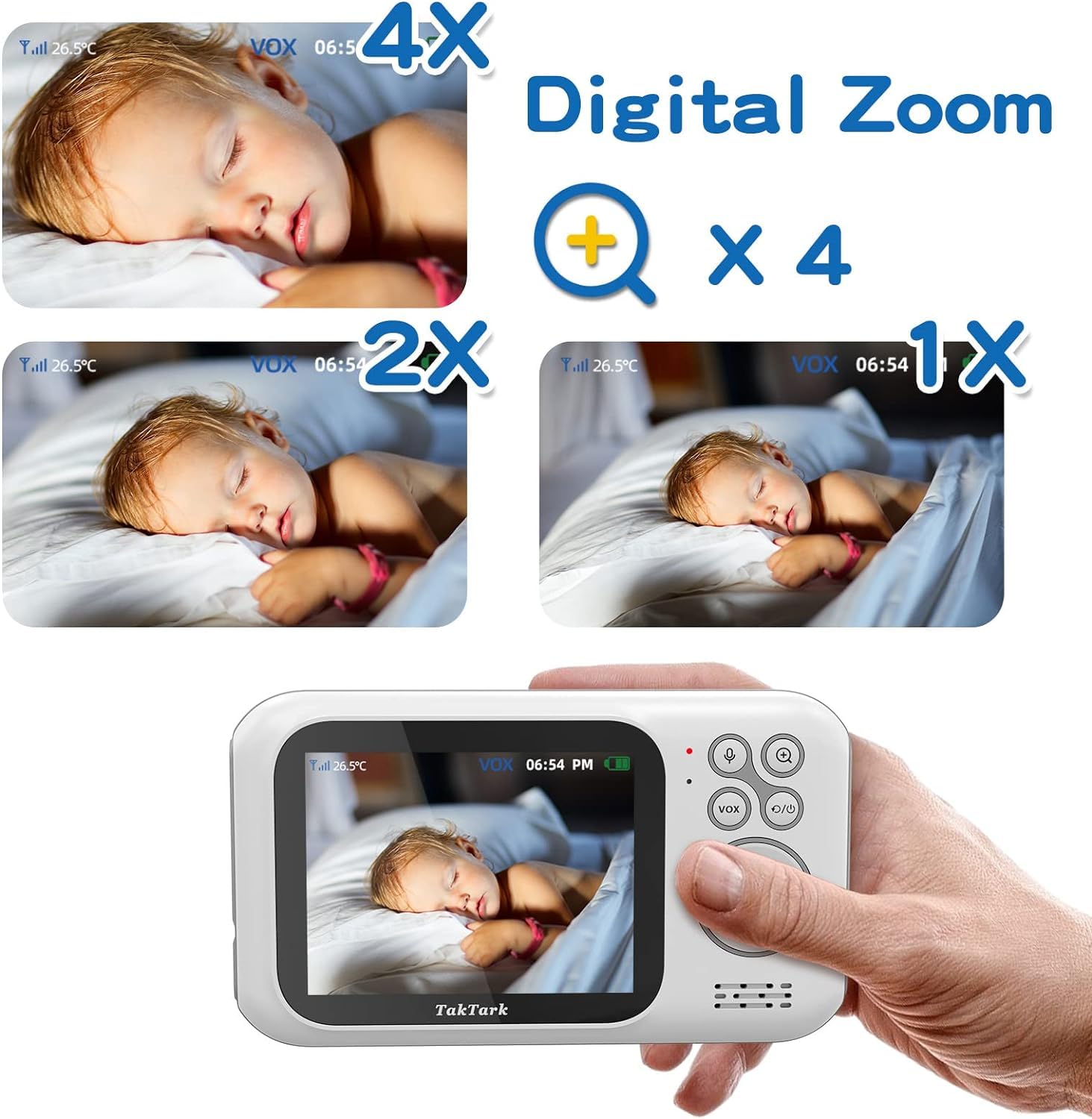 TakTark Baby Monitors, BM802 3.2" Video Baby Monitor with Camera and Audio, No WiFi, Night Vision, 2 Way Audio, Remote Pan & Tilt, VOX Sound Detection, Ideal for New Parents