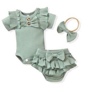 aalizzwell preemie baby girls clothes short sleeve bloomer shorts ribbed summer outfit olive green premature