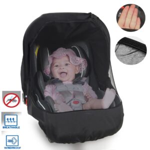 Carseat Cover for Boys Girls, Baby Carseat Canopy with Zipper, Infant Stroller Cover,Black