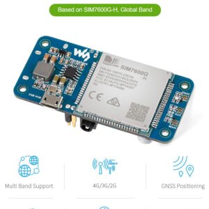 SIM7600G-H 4G HAT for Raspberry Pi and PC Support LTE Cat-4 4G/3G /2G up to 50Mbps Uplink and 150Mbps Downlink for 4G Network GNSS Positioning, Global Band