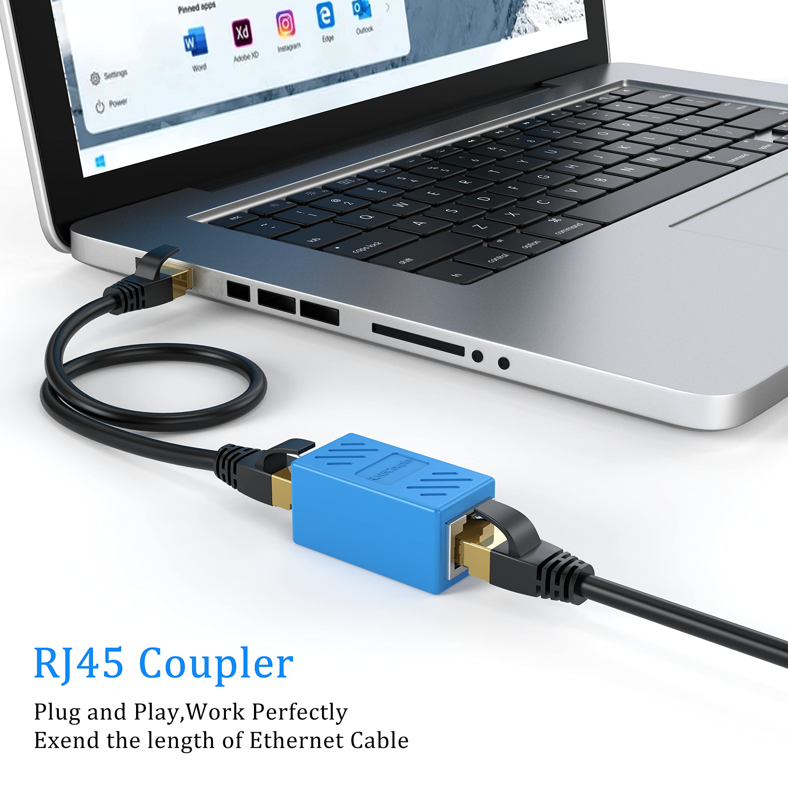 URELEGAN RJ45 Coupler 2-Pack, Ethernet Coupler, RJ45 in Line Female to Female Connector for Cat7/Cat6/Cat5e/Cat5 Ethernet Cable Extender (Protable Size: 34mm*21mm*20mm)