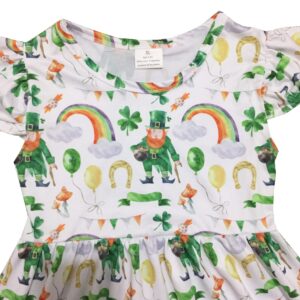 Baby Toddler Little Girls St. Patricks Day Shamrock Clover Pearl Flutter Sleeve Dress (6t)