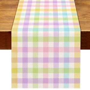 nepnuser linen spring easter buffalo check plaid table runner rustic farmhouse home dining room kitchen table decor (13" x 72")