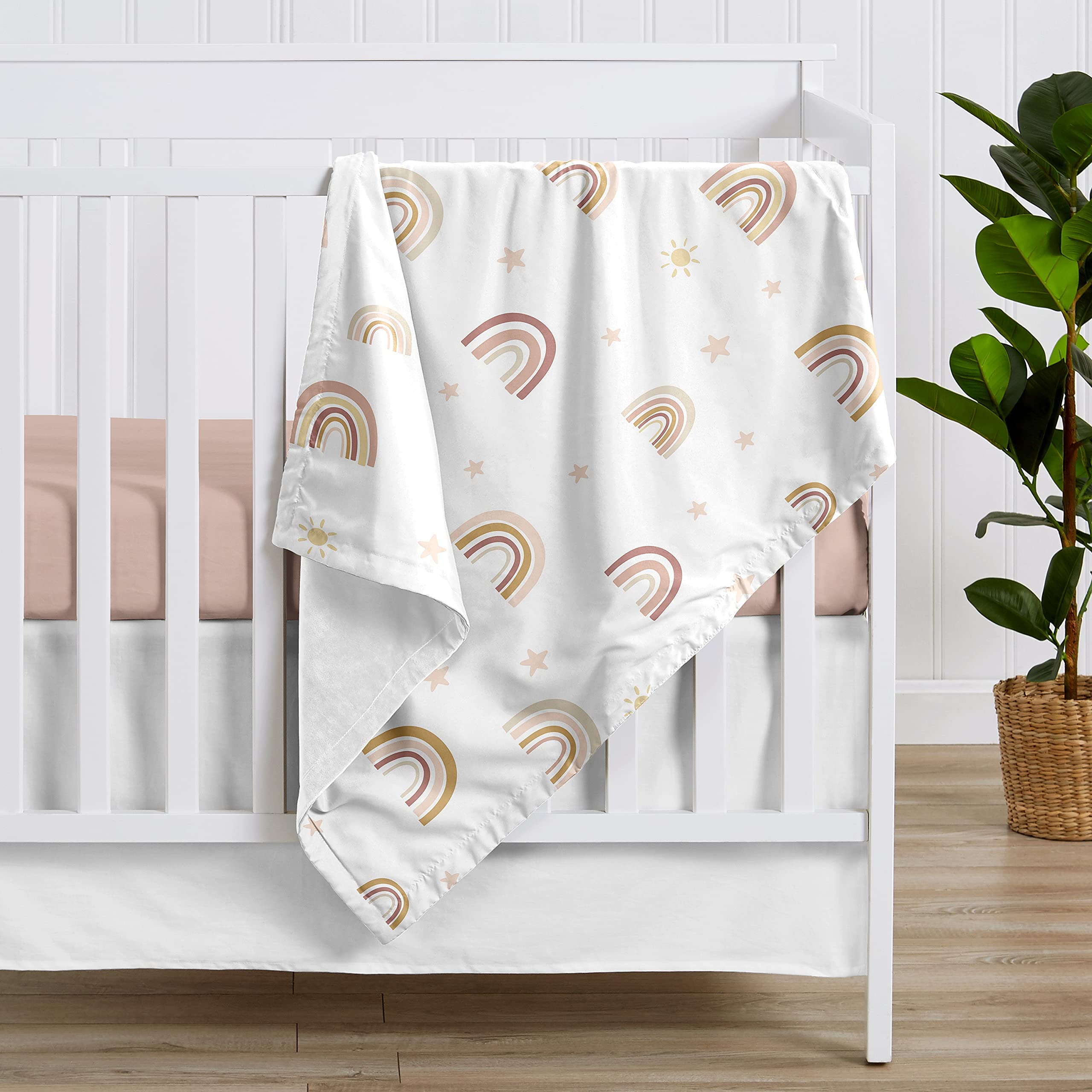 Sweet Jojo Designs Boho Rainbow Girl Blanket Receiving Security Swaddle Newborn Toddler Nursery Minky Blush Pink Dusty Rose Gold Yellow Mauve Taupe Beige Bohemian Celestial