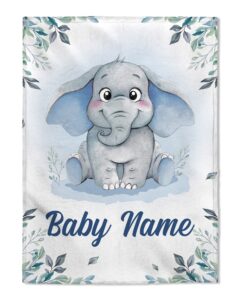 flochil personalized baby blanket for boys, custom baby blanket with name, customized baby blanket elephants, gift for baby, newborn, baby shower