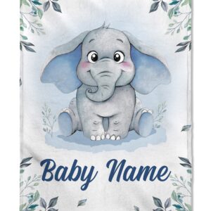 FLOCHIL Personalized Baby Blanket for Boys, Custom Baby Blanket with Name, Customized Baby Blanket Elephants, Gift for Baby, Newborn, Baby Shower