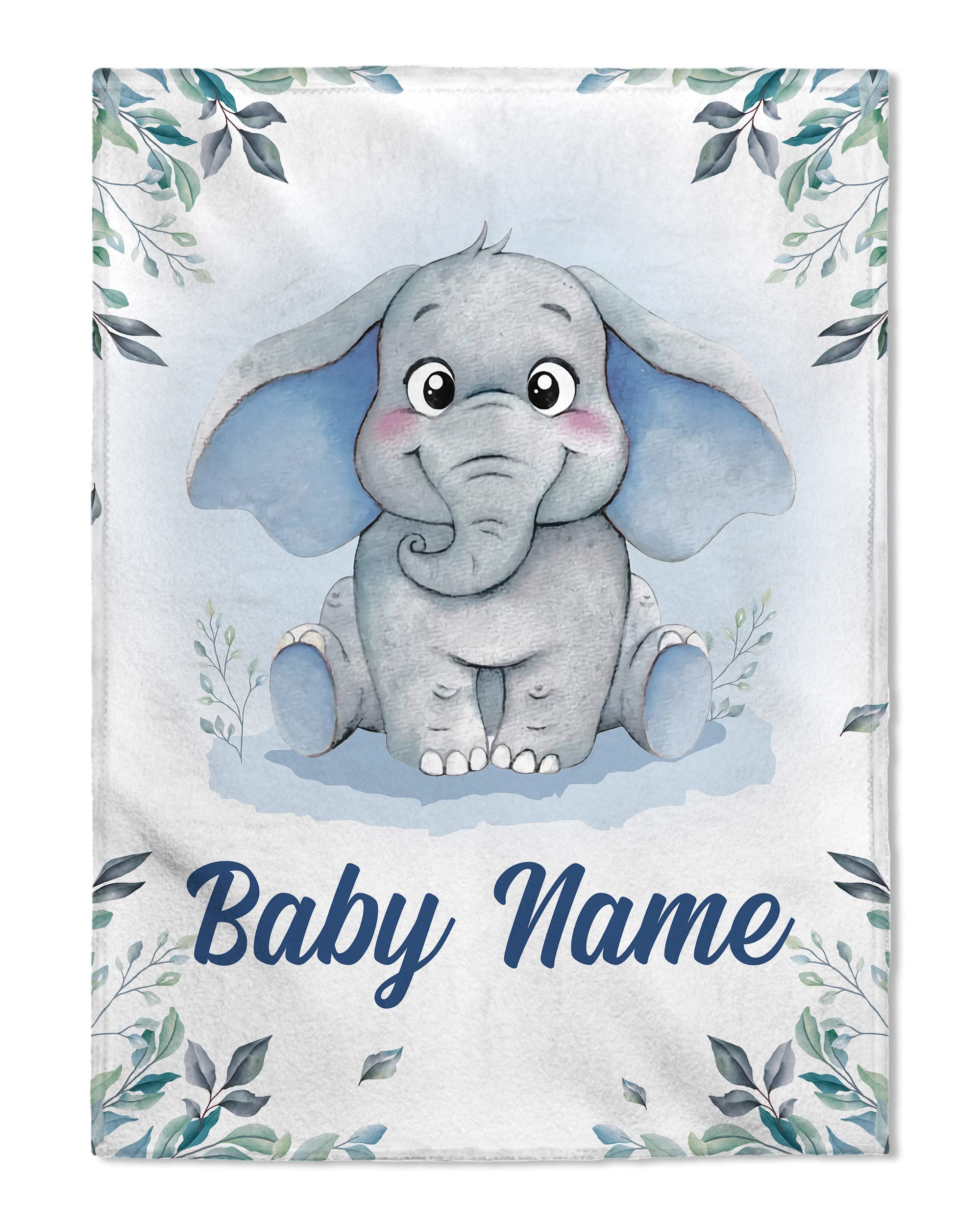 FLOCHIL Personalized Baby Blanket for Boys, Custom Baby Blanket with Name, Customized Baby Blanket Elephants, Gift for Baby, Newborn, Baby Shower