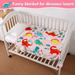 Andywoo Pink Dinosaur Baby Blanket for Girls, Dinosaur Baby Girls Blanket with Vibrant Colors, Cute Dinosaur Toddler Blanket for Girls, Soft and Warm Kids Fleece Blanket - 30x40 Inches