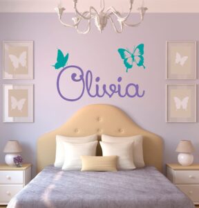 custom name butterfly wall decal - girls personalized name butterfly wall sticker - custom name sign - custom name stencil monogram - girls room wall decor (27" wide x 17" high)