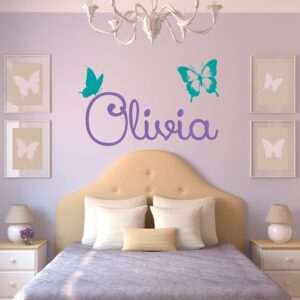 Custom Name Butterfly Wall Decal - Girls Personalized Name Butterfly Wall Sticker - Custom Name Sign - Custom Name Stencil Monogram - Girls Room Wall Decor (27" Wide x 17" high)