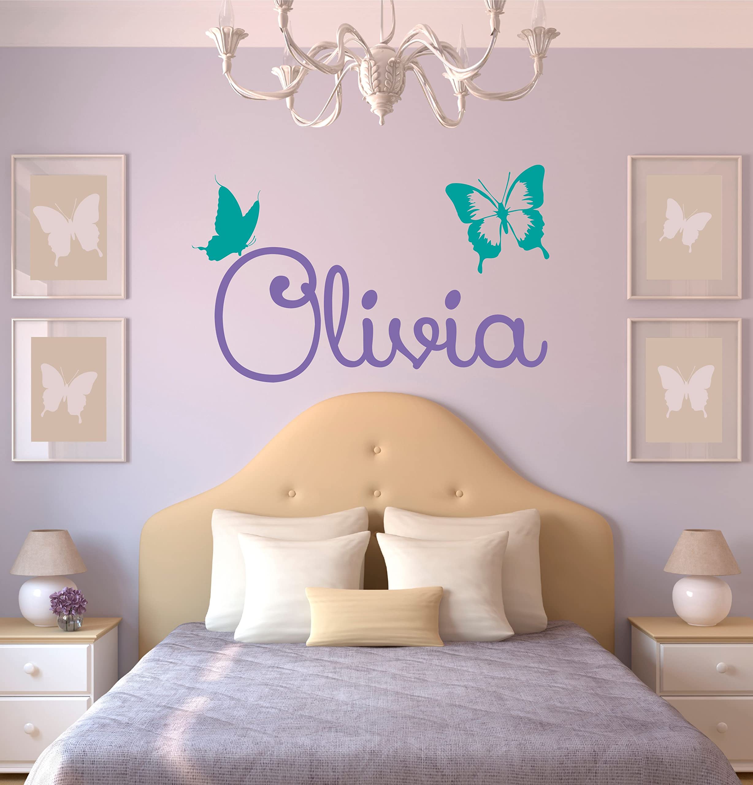 Custom Name Butterfly Wall Decal - Girls Personalized Name Butterfly Wall Sticker - Custom Name Sign - Custom Name Stencil Monogram - Girls Room Wall Decor (27" Wide x 17" high)