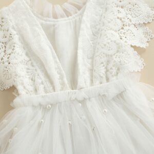 Newborn Infant Baby Girl Lace Ruffle Sleeve Romper Dress Sleeveless Jumpsuit Tutu SkirtPrincess Outfit (White, 0-6 Months)