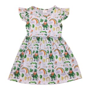 baby toddler little girls st. patricks day shamrock clover pearl flutter sleeve dress (6t)