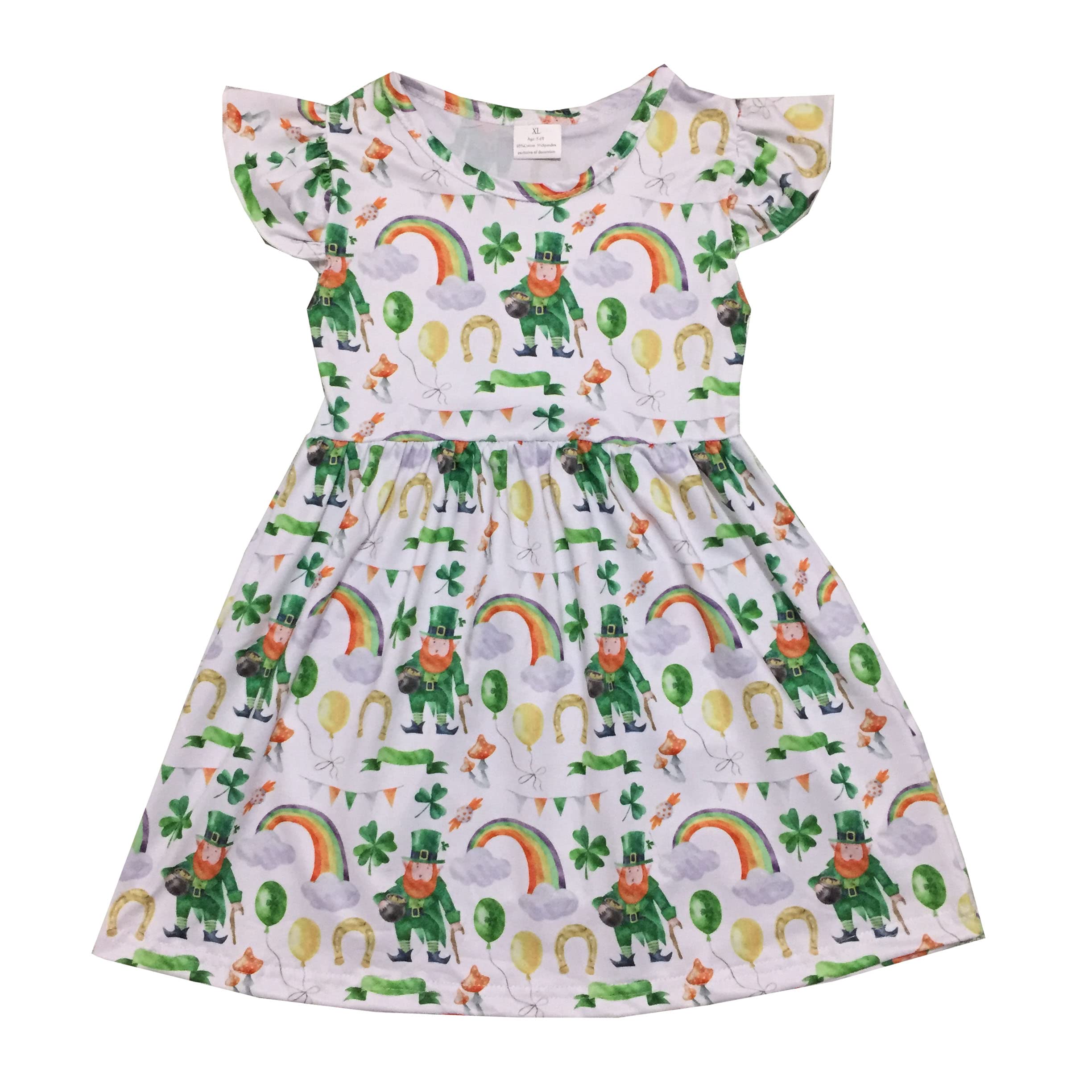 Baby Toddler Little Girls St. Patricks Day Shamrock Clover Pearl Flutter Sleeve Dress (6t)