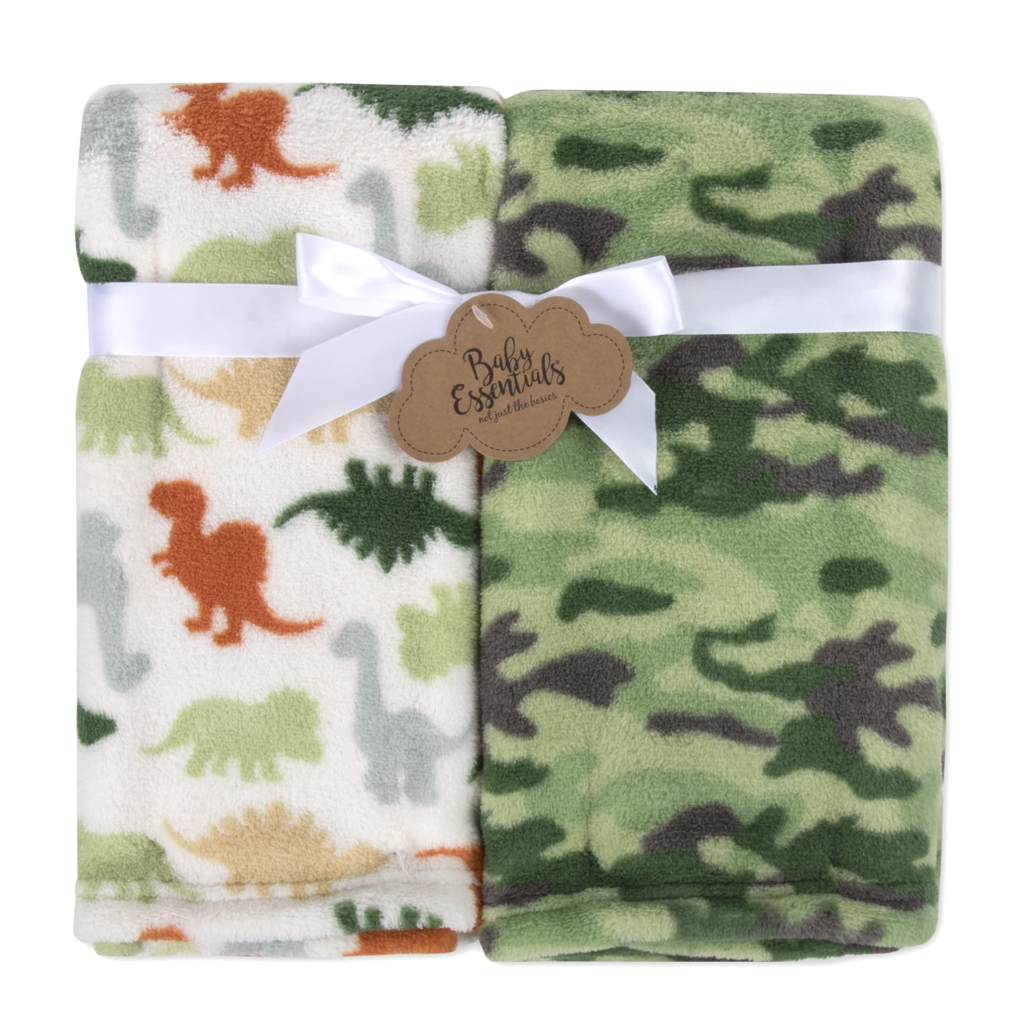 Baby Nursery Essentials Plush Fleece Throw and Receiving Baby Blankets 30x40 Baby Blankets for Boys or Girls (Dancing Dinos & Cool Camo)