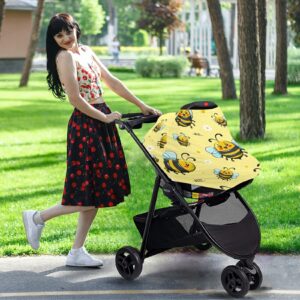 Cute Honey Bee Cartoon Nursing Cover Breastfeeding Cover, Soft Breathable Car Seat Covers, Stretchy Carseat Canopy Perfect for Boys Girls Infant, Suitable for Shopping Cart/High Chair/Stroller Covers