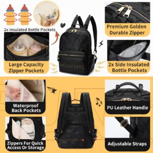 miss fong Diaper Bag Backpack Leather, Baby Diaper Bag Backpack,Large Capacity Diaper Bag with Changing Pad,Diaper Bag Organizer,Stroller Straps and Insulated Pockets(Black)