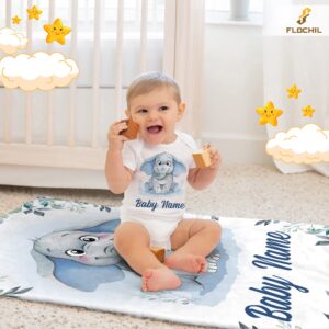 FLOCHIL Personalized Baby Blanket for Boys, Custom Baby Blanket with Name, Customized Baby Blanket Elephants, Gift for Baby, Newborn, Baby Shower