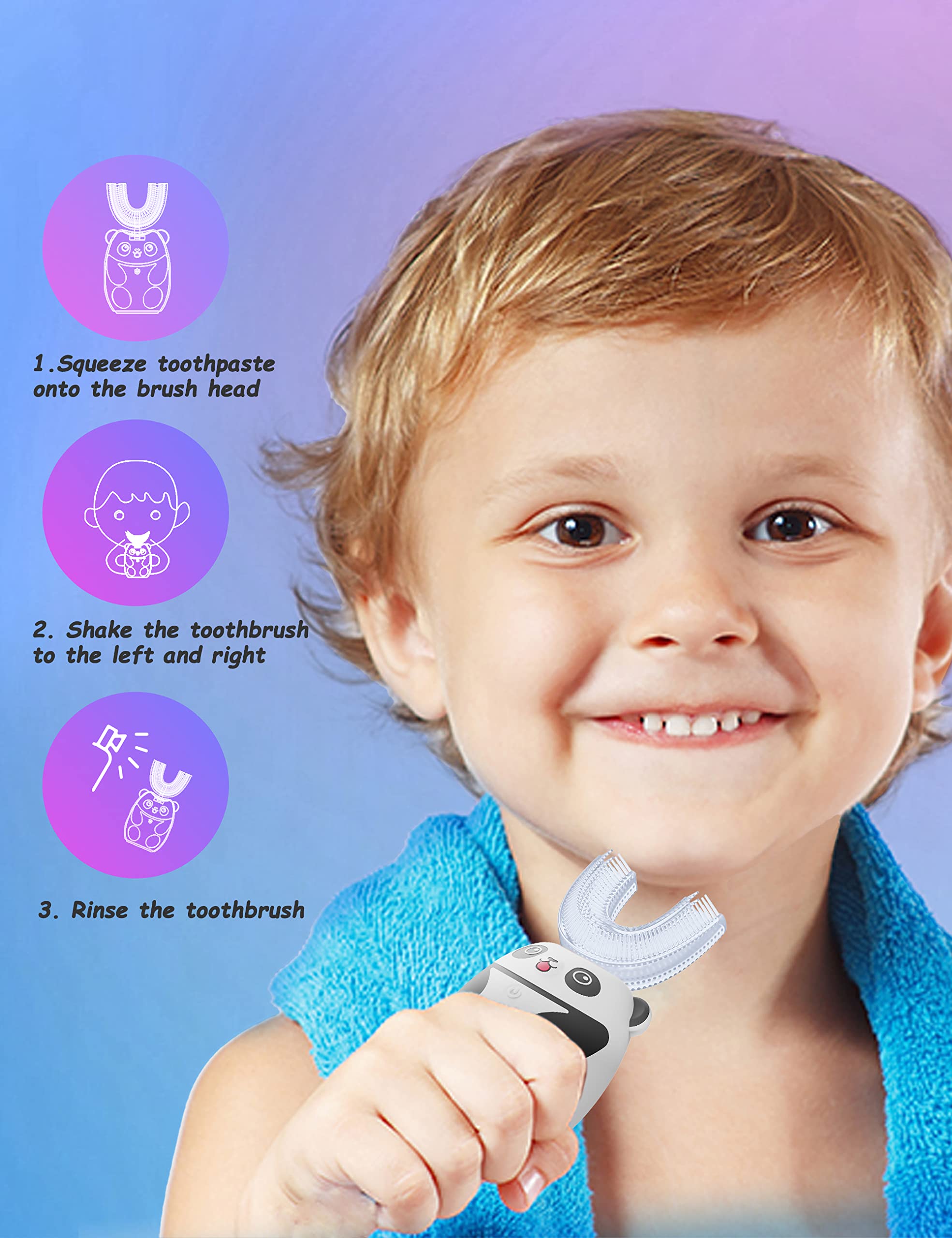 U Shaped Kid Electric Toothbrush Replacement Heads, 2PCS Kids Automatic Electric Toothbrush Replacement Heads, Food Grade Silicone Toddler Toothbrush Head for 2-6 Years Old