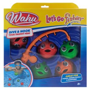 wahu let's go fishin' 6-piece kids pool and bath toy set for ages 5+, kids fishing water toys set with 1 fishing pole and 5 colorful fish