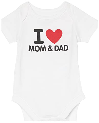 The Children's Place Baby Single Short Sleeve 100% Cotton Bodysuits, I Heart Mom and Dad, 0-3 Months