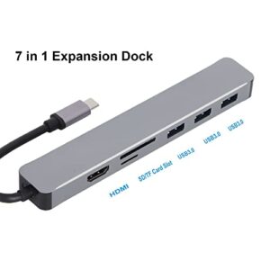 USB C Hub, 4K HD 1080P Adapter USB C Dongle, 7 in 1 High Speed Lightweight Portable USB Docking Station with 3 x USB 3.0 Ports, 5Gbps