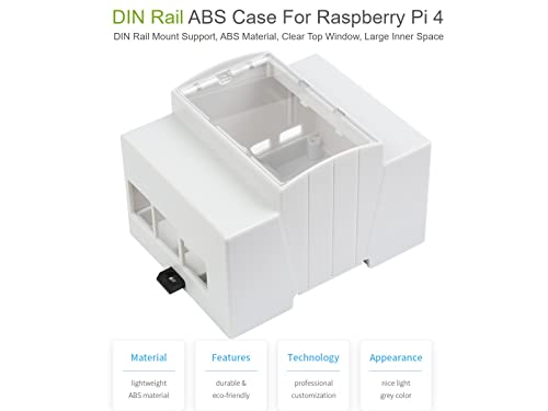 waveshare for Raspberry Pi 4 Case,DIN Rail ABS Case for Raspberry Pi 4 Model B, Large Inner Space,Compatible with Raspbeery Pi Expansion Board PoE HAT (D), RS485 CAN HAT, 2-CH RS485 HAT