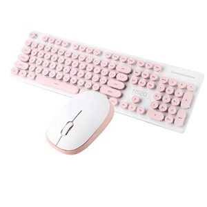 Wireless Keyboard Mouse Set, Mechanical Feel Comfortable Typing Wireless Gaming Keyboard Mouse Combo 104 Keys with No Delay for PC Laptop Tablet Desktop 2.4GHz(粉色)