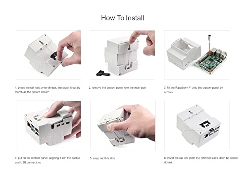 waveshare for Raspberry Pi 4 Case,DIN Rail ABS Case for Raspberry Pi 4 Model B, Large Inner Space,Compatible with Raspbeery Pi Expansion Board PoE HAT (D), RS485 CAN HAT, 2-CH RS485 HAT