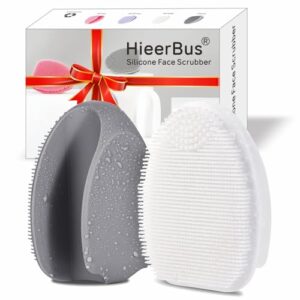 hieerbus silicone face scrubber,manual exfoliating brush,handheld facial cleansing brush for women men-blackhead removing pore cleansing massaging for sensitive, delicate, dry skin (3rd-grey+white)