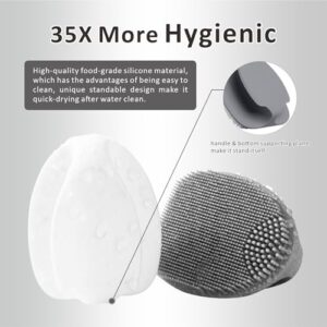 HieerBus Silicone Face Scrubber,Manual Exfoliating Brush,Handheld Facial Cleansing Brush for Women Men-Blackhead Removing Pore Cleansing Massaging for Sensitive, Delicate, Dry Skin (3rd-Grey+White)