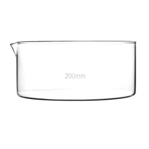 QWORK 2000ml Crystallizing Dishes, 2 Pack Flat Bottom Lab Dishes with Spout and Heavy Rim, Borosilicate 3.3 Glass for Professional Laboratories, Science Classrooms, Kitchen, Crafts, OD 200mm