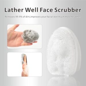 HieerBus Silicone Face Scrubber,Manual Exfoliating Brush,Handheld Facial Cleansing Brush for Women Men-Blackhead Removing Pore Cleansing Massaging for Sensitive, Delicate, Dry Skin (3rd-Grey+White)