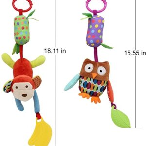 Bivan Baby Toy Soft Hanging Rattle Learning Toy with Teethers Plush Animal C-Clip Ring Infant Newborn Stroller Car Seat Crib Travel Activity Wind Chimes Hanging Toys for Boys Girls, 4 Pack