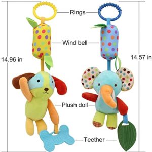 Bivan Baby Toy Soft Hanging Rattle Learning Toy with Teethers Plush Animal C-Clip Ring Infant Newborn Stroller Car Seat Crib Travel Activity Wind Chimes Hanging Toys for Boys Girls, 4 Pack