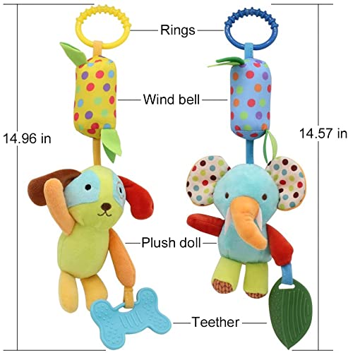 Bivan Baby Toy Soft Hanging Rattle Learning Toy with Teethers Plush Animal C-Clip Ring Infant Newborn Stroller Car Seat Crib Travel Activity Wind Chimes Hanging Toys for Boys Girls, 4 Pack