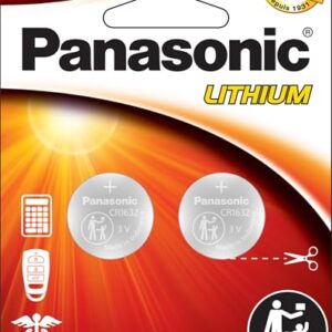 Panasonic CR1632 3.0 Volt Long Lasting Lithium Coin Cell Batteries in Child Resistant, Standards Based Packaging, 2-Battery Pack