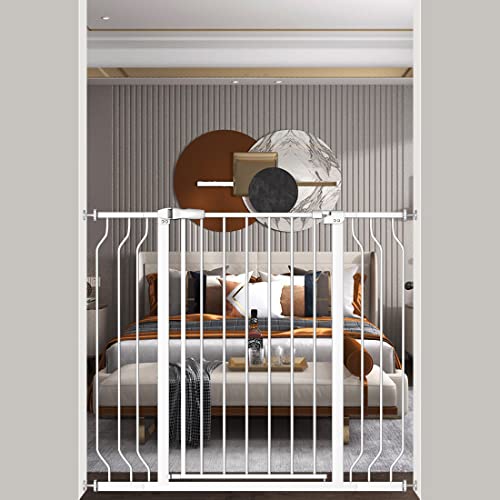 WAOWAO Extra Tall 37.4" Baby Gate Wide Pressure Mounted Walk Through Swing Auto Close Safety Black White Metal Toddler Kids Child Dog Pet Puppy Cat for Indoor Stairs,Doorways,Kitchen 29.13-76.37 inch