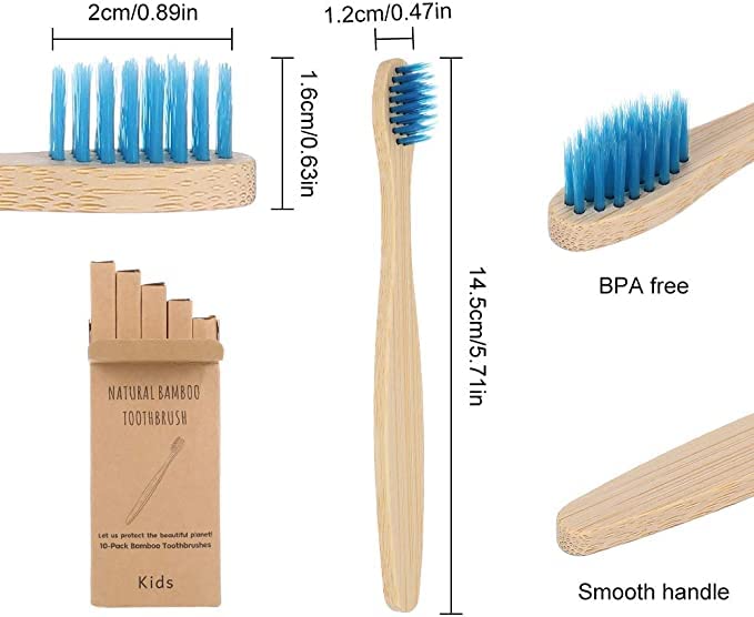 OUTIN Bamboo Toothbrushes for Kids, Childrens Manual Brushes Bulk 10 Packs,3+ Years Organic Oral Tooth Cleaning Toothbrush