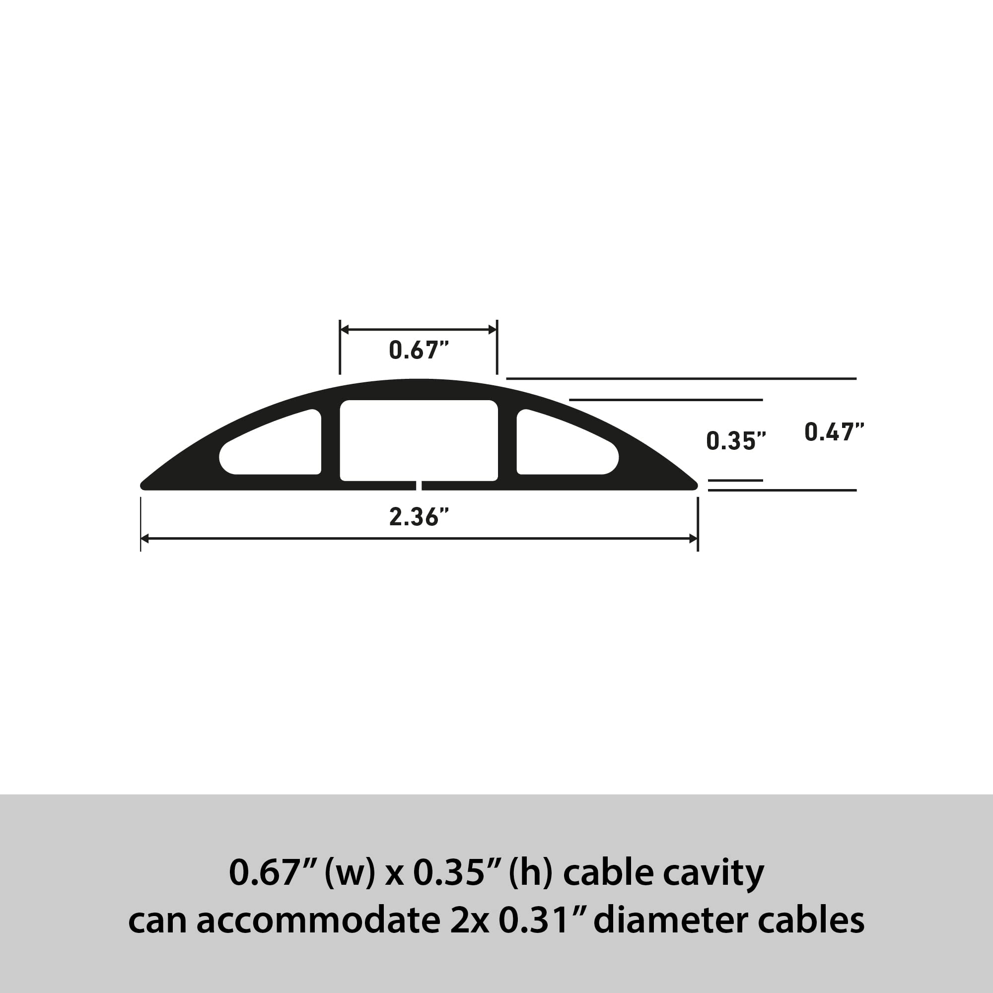 Haven First 4' Floor Cable Protector, Cord Cover, Protect Cords, Prevent Cable Trips, Cable Cavity = 0.63" (W) x 0.31" (H) - 4ft Length - Black