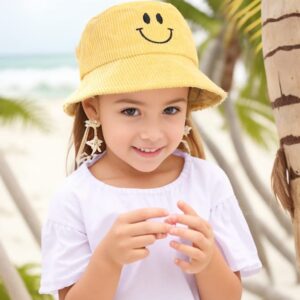 Kids Sun Hat Toddler Bucket Hat UPF 50+ Sun Protection Embroidered Corduroy Outdoor Hat Fishing Cap for 3-10 Years (One Size, Yellow)