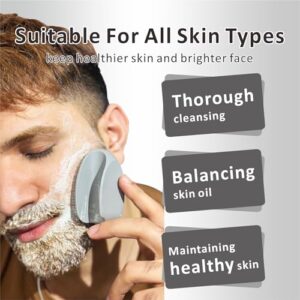 HieerBus Silicone Face Scrubber,Manual Exfoliating Brush,Handheld Facial Cleansing Brush for Women Men-Blackhead Removing Pore Cleansing Massaging for Sensitive, Delicate, Dry Skin (3rd-Grey+White)