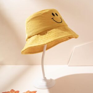 Kids Sun Hat Toddler Bucket Hat UPF 50+ Sun Protection Embroidered Corduroy Outdoor Hat Fishing Cap for 3-10 Years (One Size, Yellow)