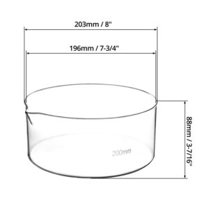 QWORK 2000ml Crystallizing Dishes, 2 Pack Flat Bottom Lab Dishes with Spout and Heavy Rim, Borosilicate 3.3 Glass for Professional Laboratories, Science Classrooms, Kitchen, Crafts, OD 200mm