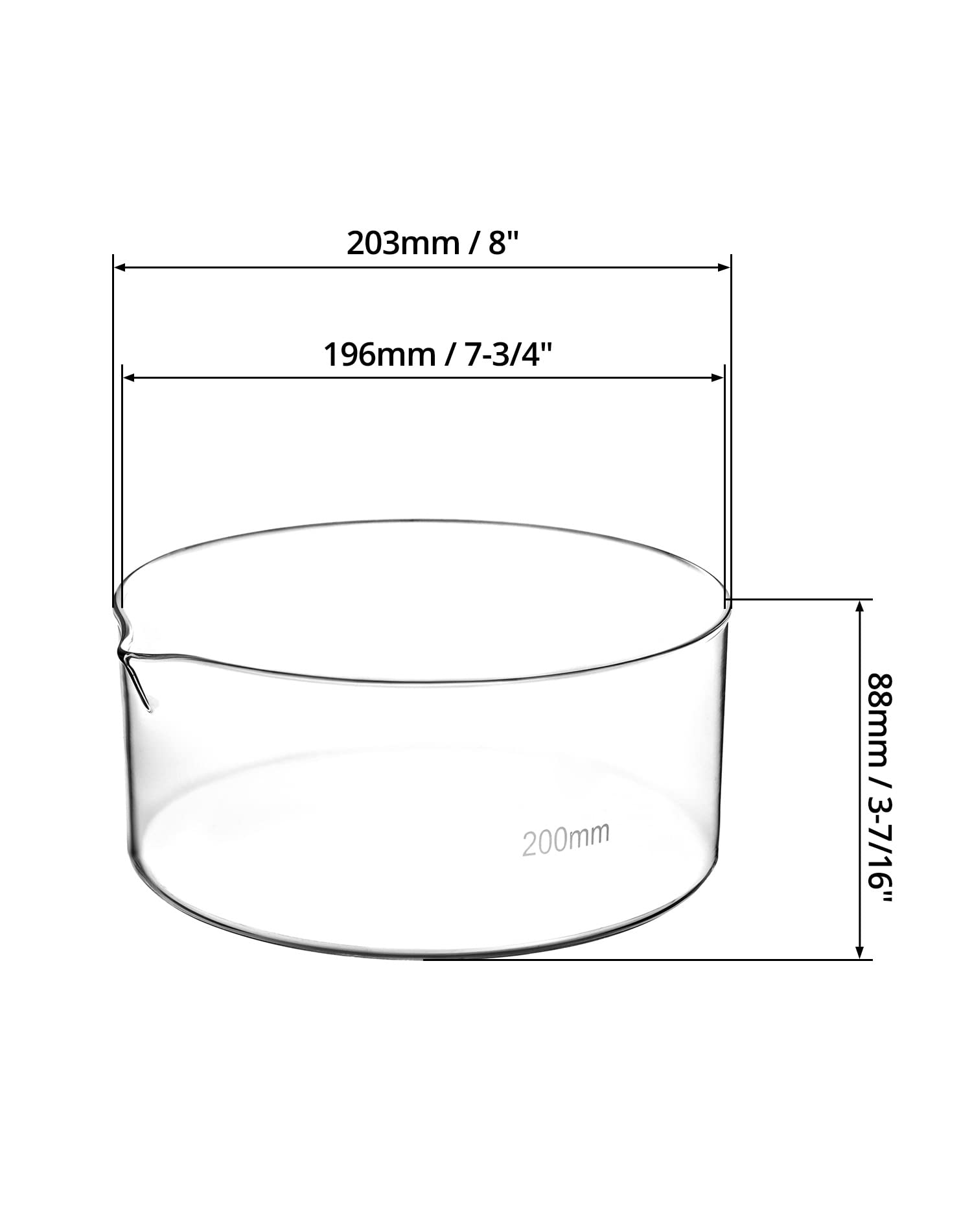 QWORK 2000ml Crystallizing Dishes, 2 Pack Flat Bottom Lab Dishes with Spout and Heavy Rim, Borosilicate 3.3 Glass for Professional Laboratories, Science Classrooms, Kitchen, Crafts, OD 200mm