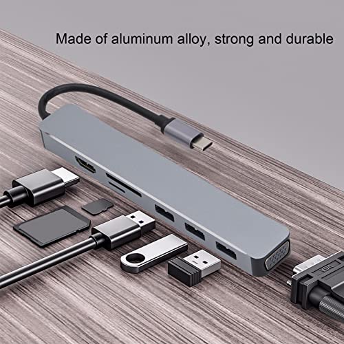 USB C Hub, 4K HD 1080P Adapter USB C Dongle, 7 in 1 High Speed Lightweight Portable USB Docking Station with 3 x USB 3.0 Ports, 5Gbps