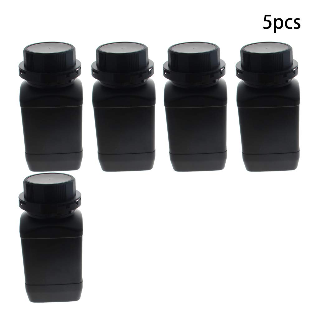 Jutagoss Plastic Lab Chemical Reagent Bottle, 500ml Wide Mouth Sample Sealing Liquid/Solid Storage Bottles, Black 5pcs