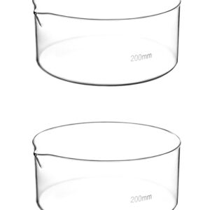 QWORK 2000ml Crystallizing Dishes, 2 Pack Flat Bottom Lab Dishes with Spout and Heavy Rim, Borosilicate 3.3 Glass for Professional Laboratories, Science Classrooms, Kitchen, Crafts, OD 200mm