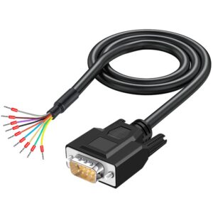 jienk 6.56ft 24awg db9 male rs232 9 pin serial extension cable, 9-pin gold plated connector with bare wire end cable