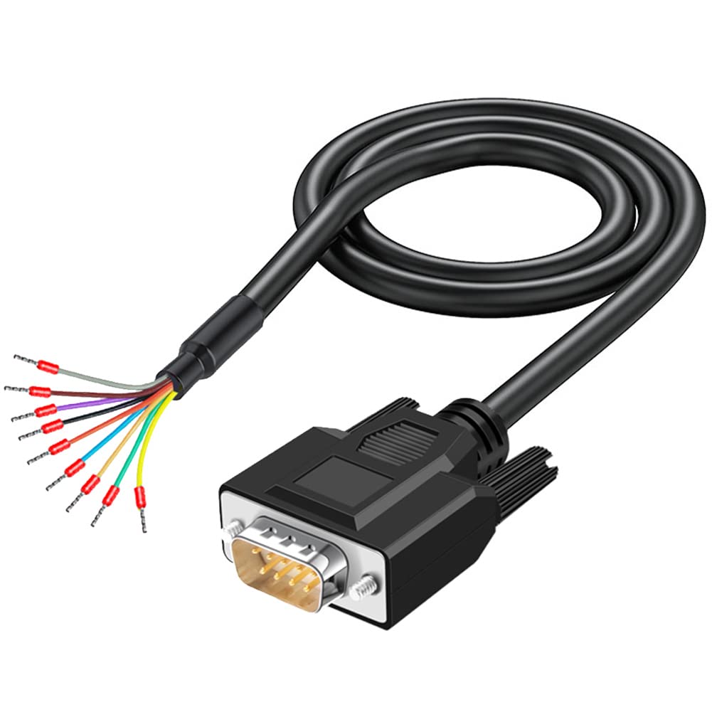 Jienk 6.56Ft 24AWG DB9 Male RS232 9 Pin Serial Extension Cable, 9-Pin Gold Plated Connector with Bare Wire End Cable